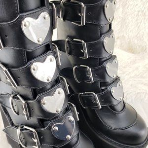 Demonia | Shoes | Black Goth Rave Boots Heart Plate Straps | Poshmark
